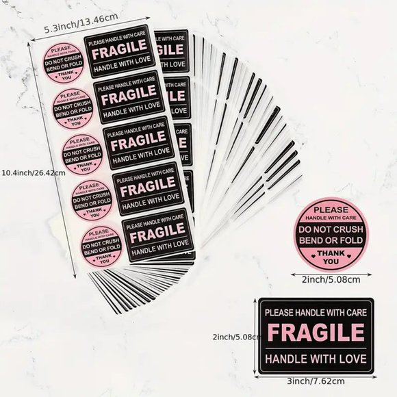Office | 2 Pcs Pinkblack Fragile Handle With Love Stickers Do Not Crush ...